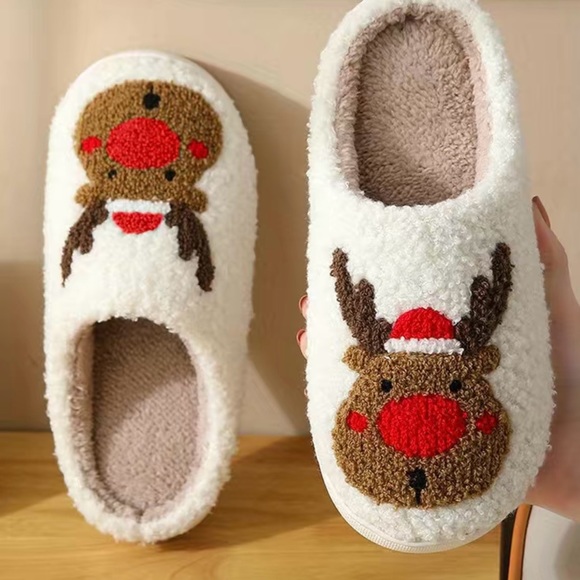Shoes | Nwt Christmas Rudolph The Reindeer Fuzzy Slippers Warm Cozy ...